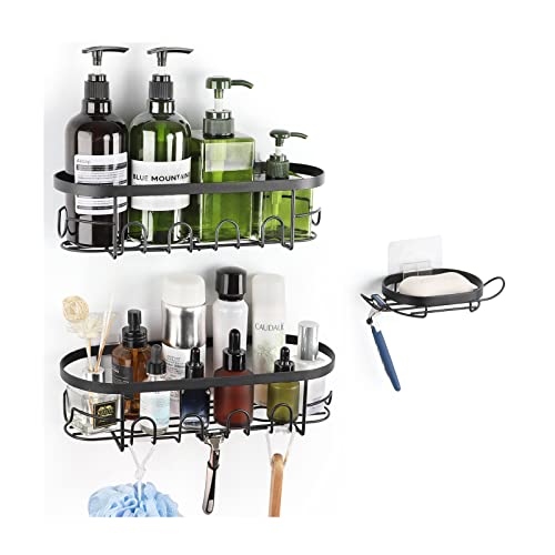 TARNABY Shower Caddy, RustProof Stainless Steel Shower Organizer Shelf, No Drilling Traceless Adhesive Shower Storage Rack for Bathroom, Kitchen（Black 3Pack
