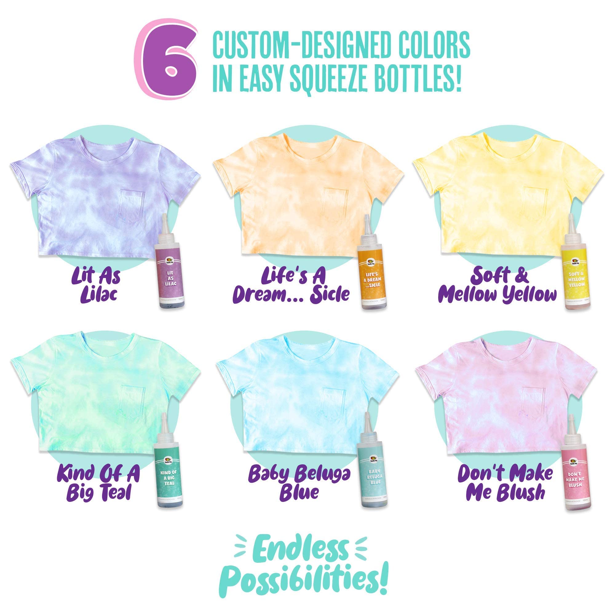 DOODLE HOG Pastel Tie Dye Kit for Large Groups, DIY Tie Dye Kit for Kids, Clothing Dye Supplies, Tie Dye Kits for Adults, 18 Full Bottles