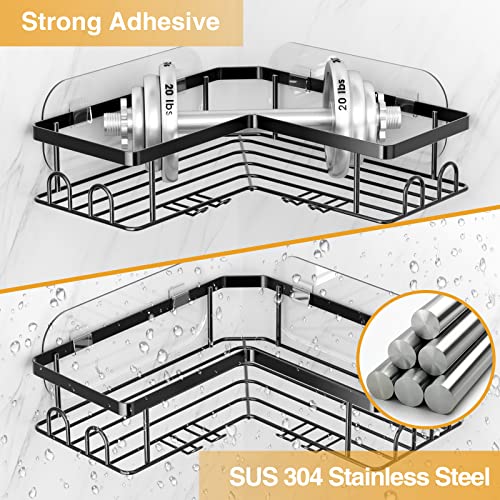 SIXDOVE 3-PACK Corner Shower Caddy- Corner Shower Shelf with 1 Soap Holder, Adhesive Shower Organizer with 18 Hooks, No Drilling Rustproof Stainless Steel Shower Rack Shelves for Bathroom & Kitchen