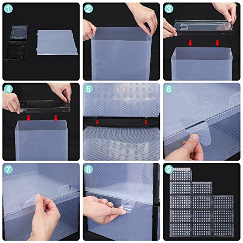 Suptsifira Shoe Storage Box,18 Packs Shoe Boxes Clear Plastic Stackable, Space Saving Collapsible Shoes Sneaker Container Storage Box, Shoe Boxes with Lids for Closet, Storage and Display (Black) (18 pack) (19 pack)