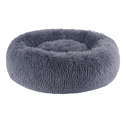 ZEJEUER Cat Bed, Small Dog Bed, Round Donut Washable Plush Fluffy Faux Fur Soft Cushion Beds for Indoor Pets