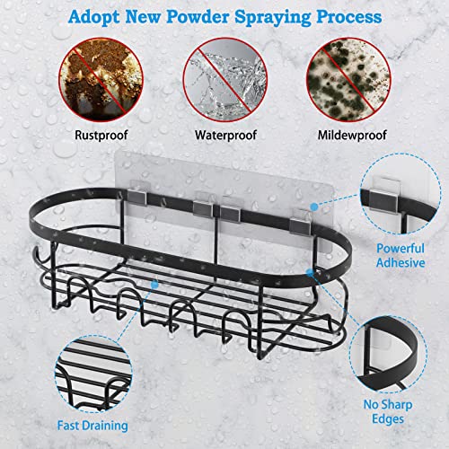 TARNABY Shower Caddy, RustProof Stainless Steel Shower Organizer Shelf, No Drilling Traceless Adhesive Shower Storage Rack for Bathroom, Kitchen（Black 3Pack