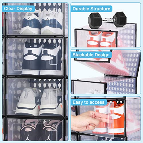Suptsifira Shoe Storage Box,18 Packs Shoe Boxes Clear Plastic Stackable, Space Saving Collapsible Shoes Sneaker Container Storage Box, Shoe Boxes with Lids for Closet, Storage and Display (Black) (18 pack) (19 pack)