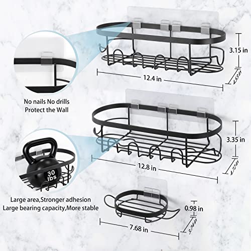TARNABY Shower Caddy, RustProof Stainless Steel Shower Organizer Shelf, No Drilling Traceless Adhesive Shower Storage Rack for Bathroom, Kitchen（Black 3Pack