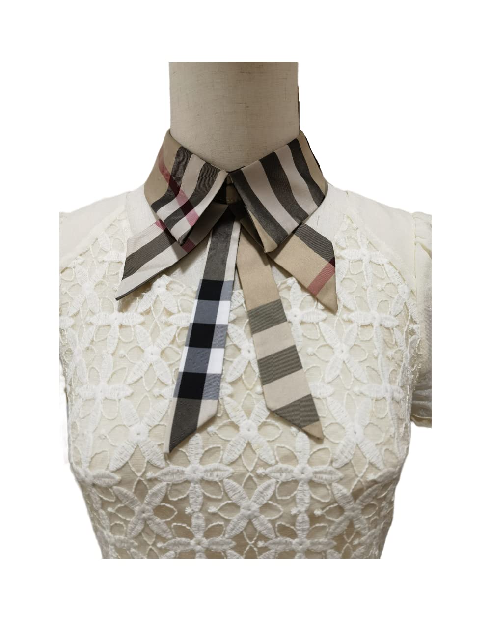 Vpang Detachable Fake Collar Lapel Plaid Blouse False Collar Choker Peter Pan Necklace Neck Bow Tie (Plaid)