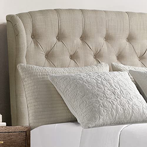 Rosevera Clancy Adjustable Heigh Headboard with Linen Upholstery and Button Tufting for Bedroom, King, Classic Beige
