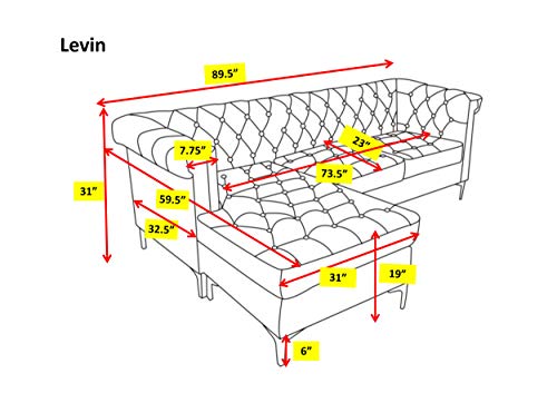 Iconic Home Levin Left Hand Facing Sectional Sofa L Shape Chaise Velvet Button Tufted Rolled Arm with Nail Head Trim Tone Metal Y-Leg with 2 Accent Pillows Modern Contemporary, Gold