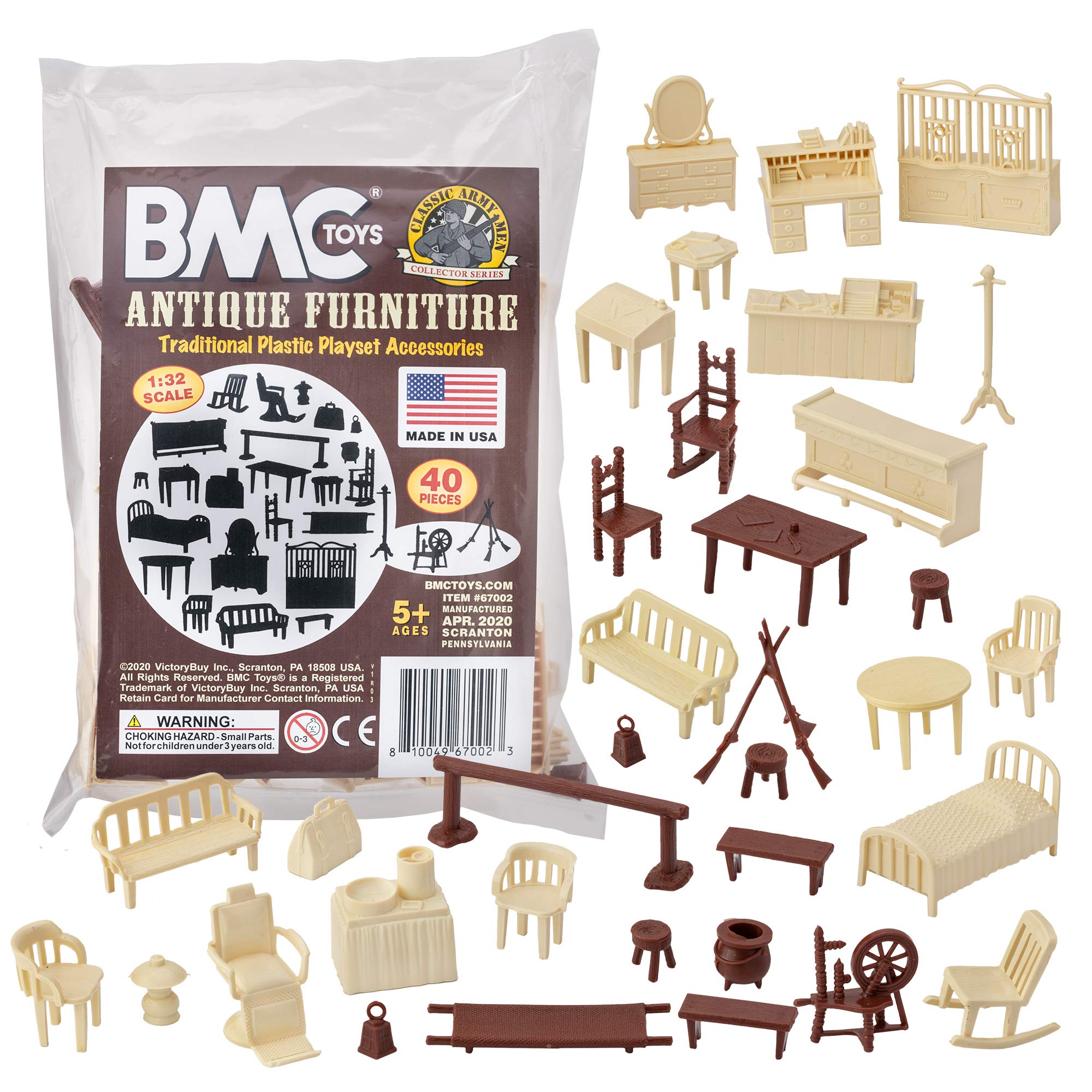 BMC Classic Marx Antique Furniture - 40pc Dollhouse Plastic Playset Accessories