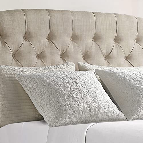 Rosevera Clancy Adjustable Heigh Headboard with Linen Upholstery and Button Tufting for Bedroom, King, Classic Beige