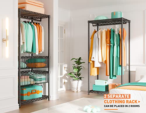 Raybee 77" H Clothes Rack Heavy Duty Clothing Racks for Hanging Clothes with Basket Drawers Load 850 LBS 75" Wide Large Clothes Rack with Shelves Adjustable Wire Garment Rack Free Standing Closet