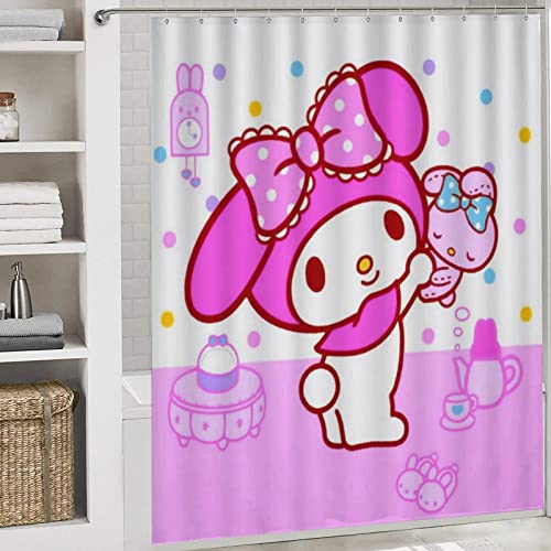 fmsnupz 4PCS Anime Shower Curtain Set, Cute Bathroom Decor with Non-Slip Rugs, Toilet Lid Cover and Bath Mat, Waterproof Fabric Shower Curtains with 12 Hooks, 70.8"x70.8"