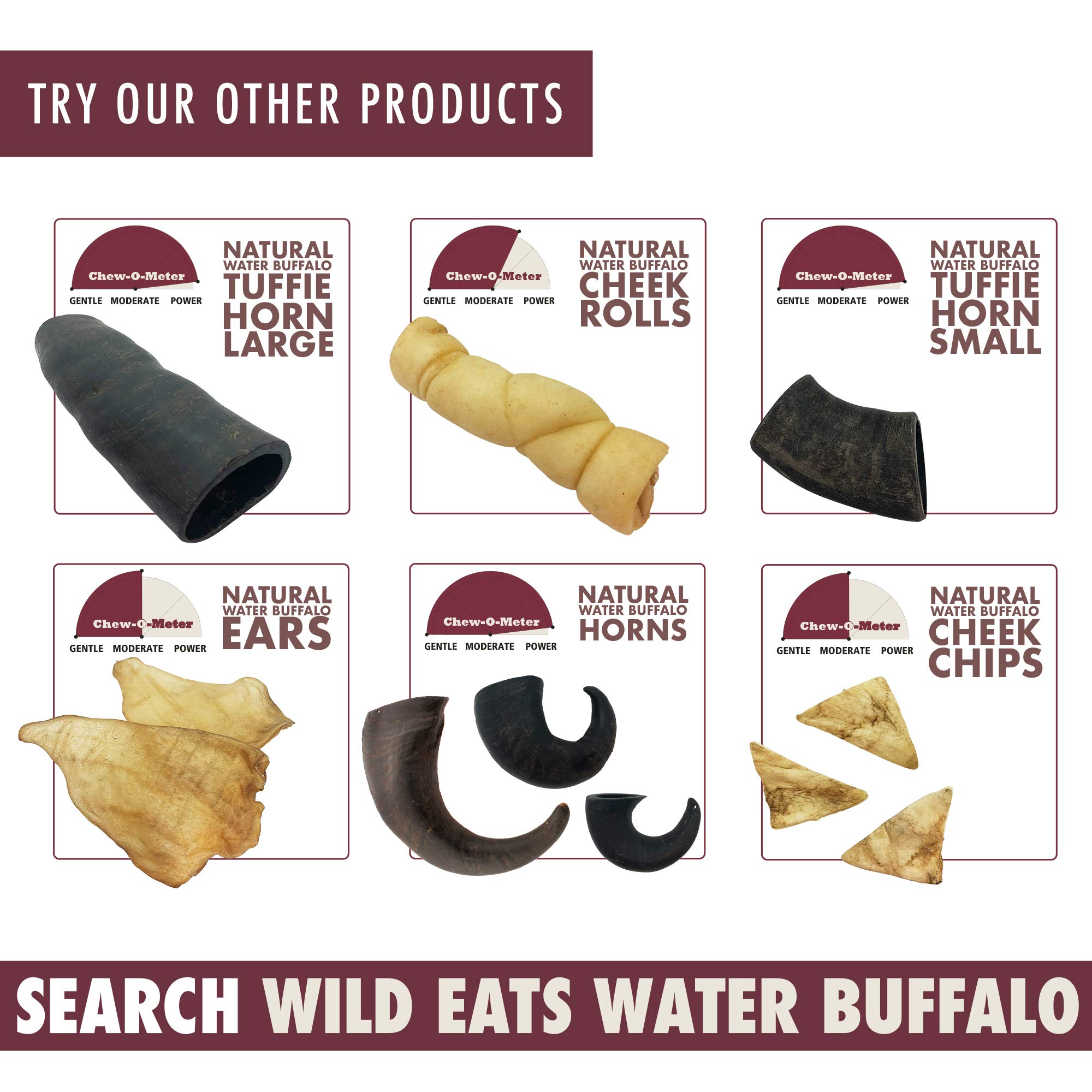 Wild Eats Water Buffalo Horn Dog Chews (All Natural, Single Source Protein, Grain Free Dog Treat, Dog Chews for Power Chewers) 2 Pack Small