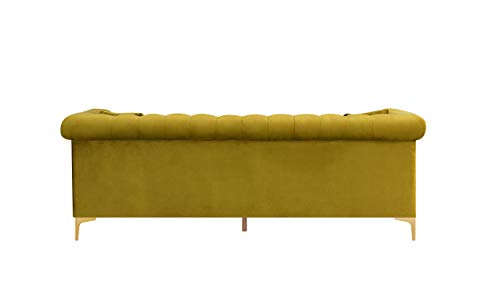 Iconic Home Levin Left Hand Facing Sectional Sofa L Shape Chaise Velvet Button Tufted Rolled Arm with Nail Head Trim Tone Metal Y-Leg with 2 Accent Pillows Modern Contemporary, Gold