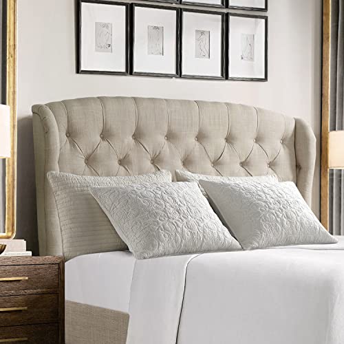 Rosevera Clancy Adjustable Heigh Headboard with Linen Upholstery and Button Tufting for Bedroom, King, Classic Beige