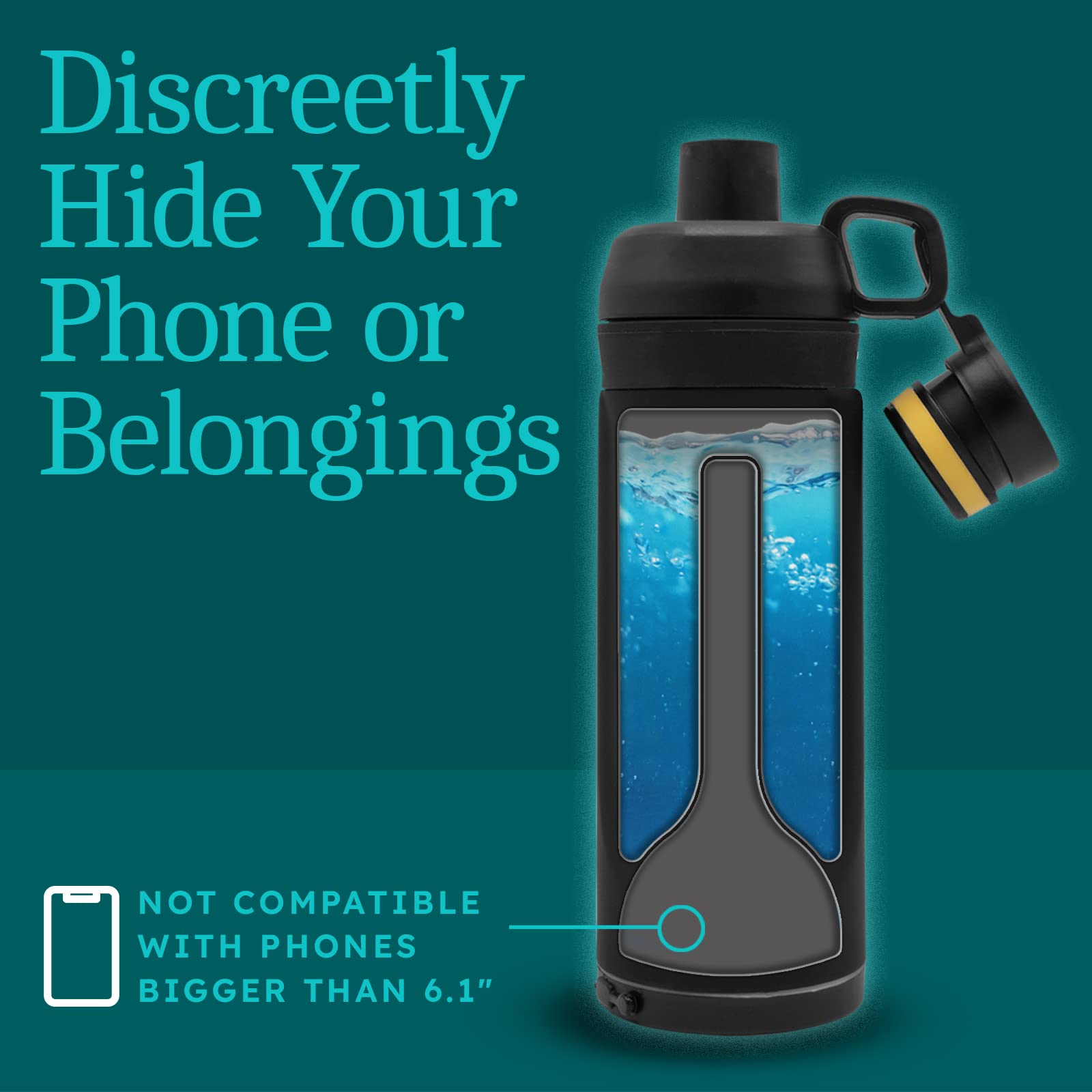 Diversion Water Bottle 13.5oz - Biggest Hidden Wallet Compartment - Best For Travel Or Hidden Safe For The Home - BPA Free Black Diversion Safe Storage