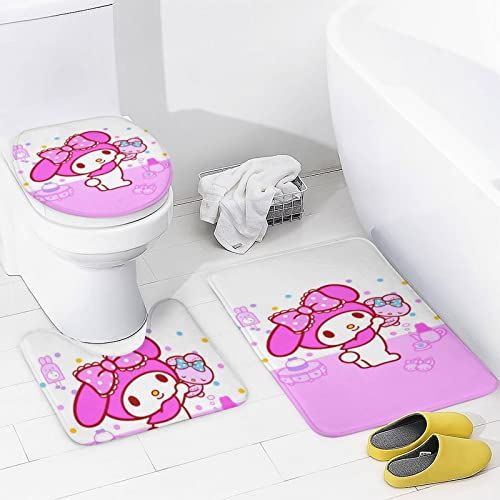 fmsnupz 4PCS Anime Shower Curtain Set, Cute Bathroom Decor with Non-Slip Rugs, Toilet Lid Cover and Bath Mat, Waterproof Fabric Shower Curtains with 12 Hooks, 70.8"x70.8"