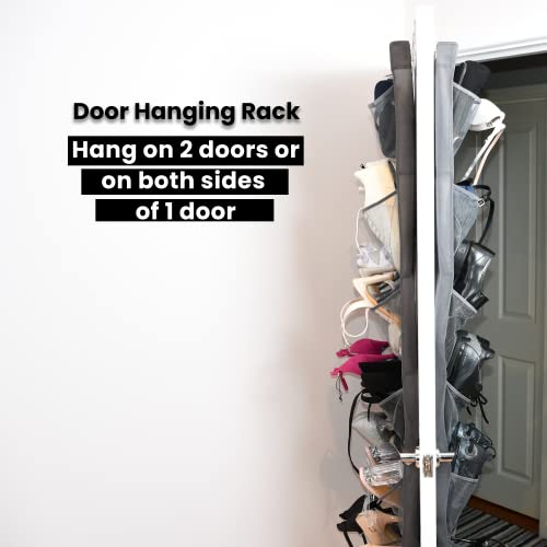 MERB Home 2 Pack Shoe Storage Organizer with Innovative Hook - Hang 2 Racks on 1 Door or on different Doors - Hanging Door Rack- 12 Pockets - Foldable Hanging Storage Organizer (3 Rows of pockets)