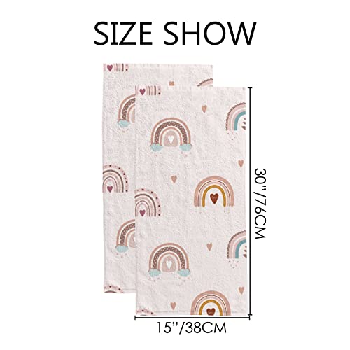 Hand Bath Towels 2 Pack Rainbows in Boho Style Absorbent Face Fingertip Towels for Bathroom Kitchen Gym Spa Soft Hair Drying Cloth Quick Dry, 30 x 15 Inch