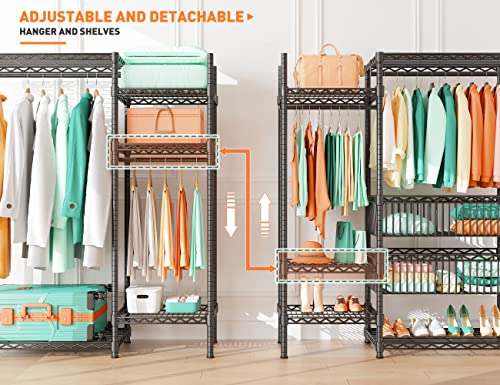 Raybee 77" H Clothes Rack Heavy Duty Clothing Racks for Hanging Clothes with Basket Drawers Load 850 LBS 75" Wide Large Clothes Rack with Shelves Adjustable Wire Garment Rack Free Standing Closet