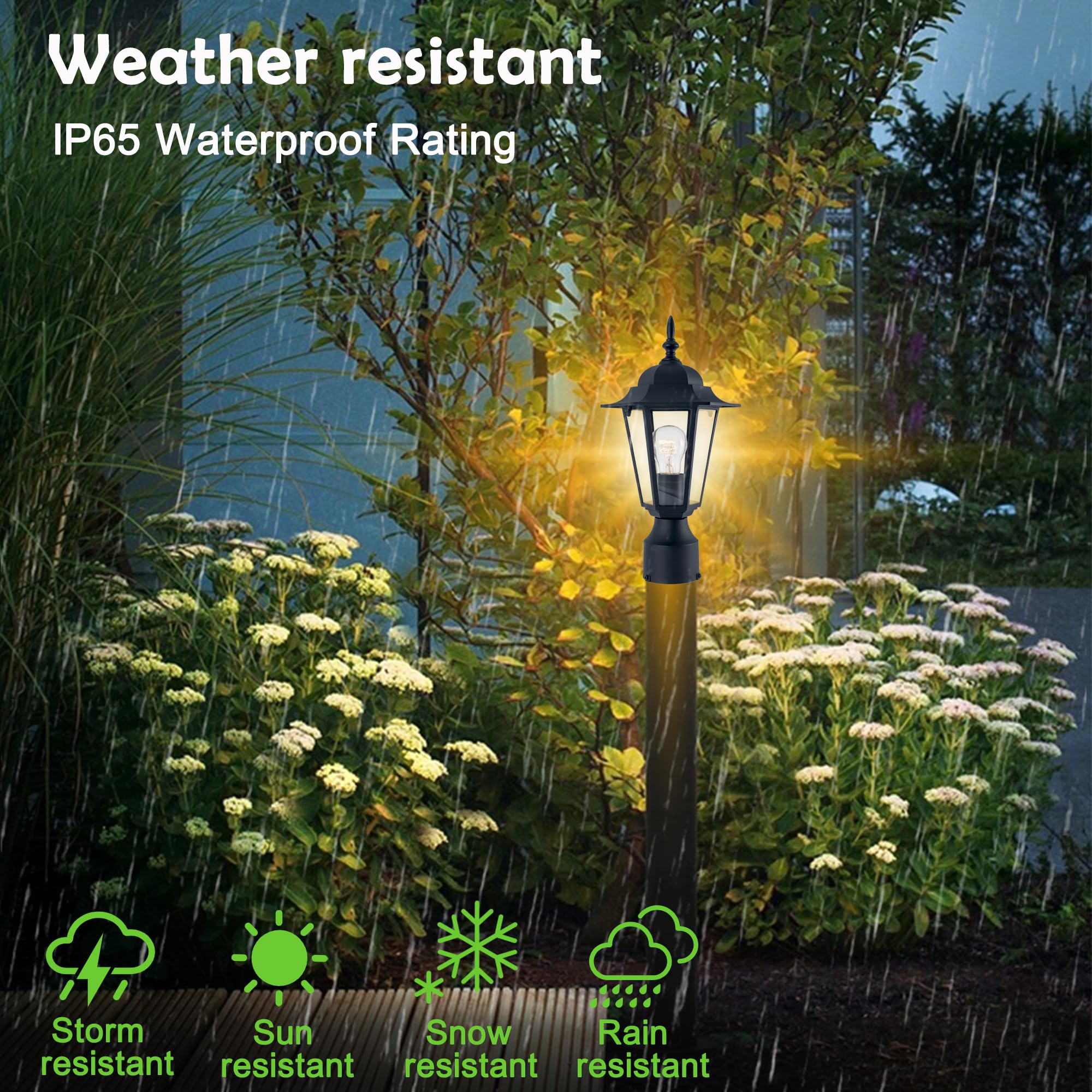 YaoKuem Outdoor Post Light, Pole Lantern, E26 Base 60W Max, Aluminum Housing Plus Glass, Wet Location Rated, Bulbs not Included, Matte Black, 1 Pack