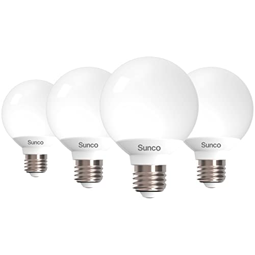 Sunco Globe Light Bulbs, G25 LED Vanity Bulbs for Bathroom, Round Ambient Decorative Bulb, 450 LM, 2700K Soft White, Dimmable, 6W, E26 Base, Frosted, CRI92, Damp Rated UL 4 Pack