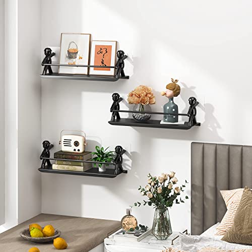 coorack Shower Caddy Floating Wall Shelves, COORACK 2 Pack Metal Hanging Shelf No Drilling Adhesive Wall Mounted Bathroom Shelf Black Floating Shelves Floating Shelves