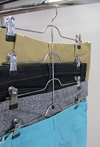 NAHANCO NH4TPH 4-Tier Pant Hanger with Clips for Closet Organization - 3/Pack, Chrome