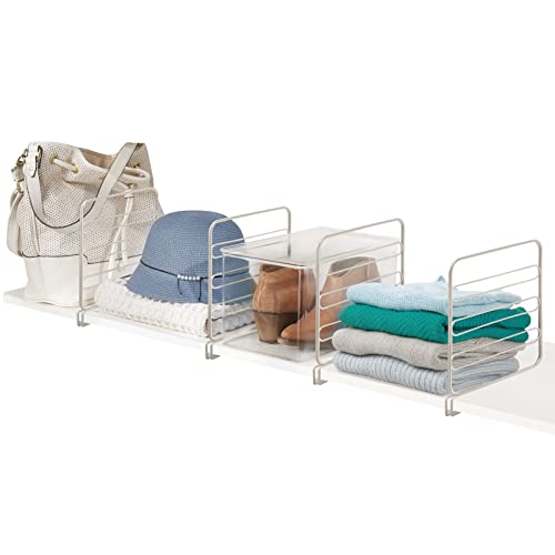 mDesign Versatile Metal Wire Closet Shelf Divider and Separator for Storage and Organization in Bedroom, Bathroom, Kitchen and Office Shelves - Easy Install - 4 Pack - Satin