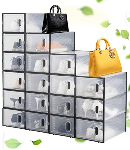18 Pack Shoe Storage Boxes, Clear Plastic Stackable Shoe Boxes with Lids, Shoe Organizer Boxes for Closet,Space Saving Shoe Holder Sneaker Display Case, Shoe Containers Bins Boot Sneaker Storage Box
