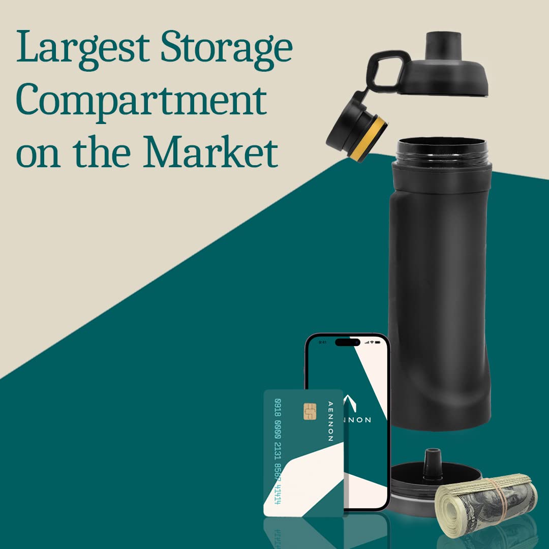 Diversion Water Bottle 13.5oz - Biggest Hidden Wallet Compartment - Best For Travel Or Hidden Safe For The Home - BPA Free Black Diversion Safe Storage