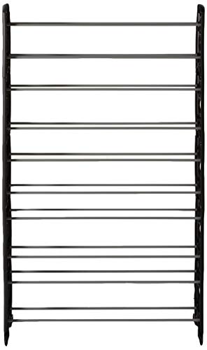 Home Basics Free Standing 50 Pair Shoe Organizer Rack, Ideal for Entryway and Hallway, Black