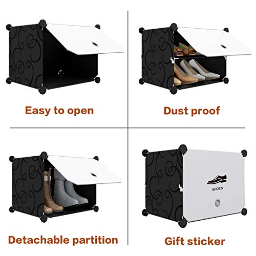 KOUSI Portable Shoe Rack Organizer 144 Pairs Tower Shelf Storage Cabinet Stand Expandable for Heels, Boots, Slippers, Black