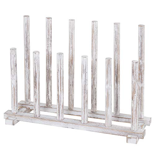 MyGift Shabby Whitewashed Wood Boot Rack Organizer Tall Boots Inverter Holder - Holds up to 6 Pairs
