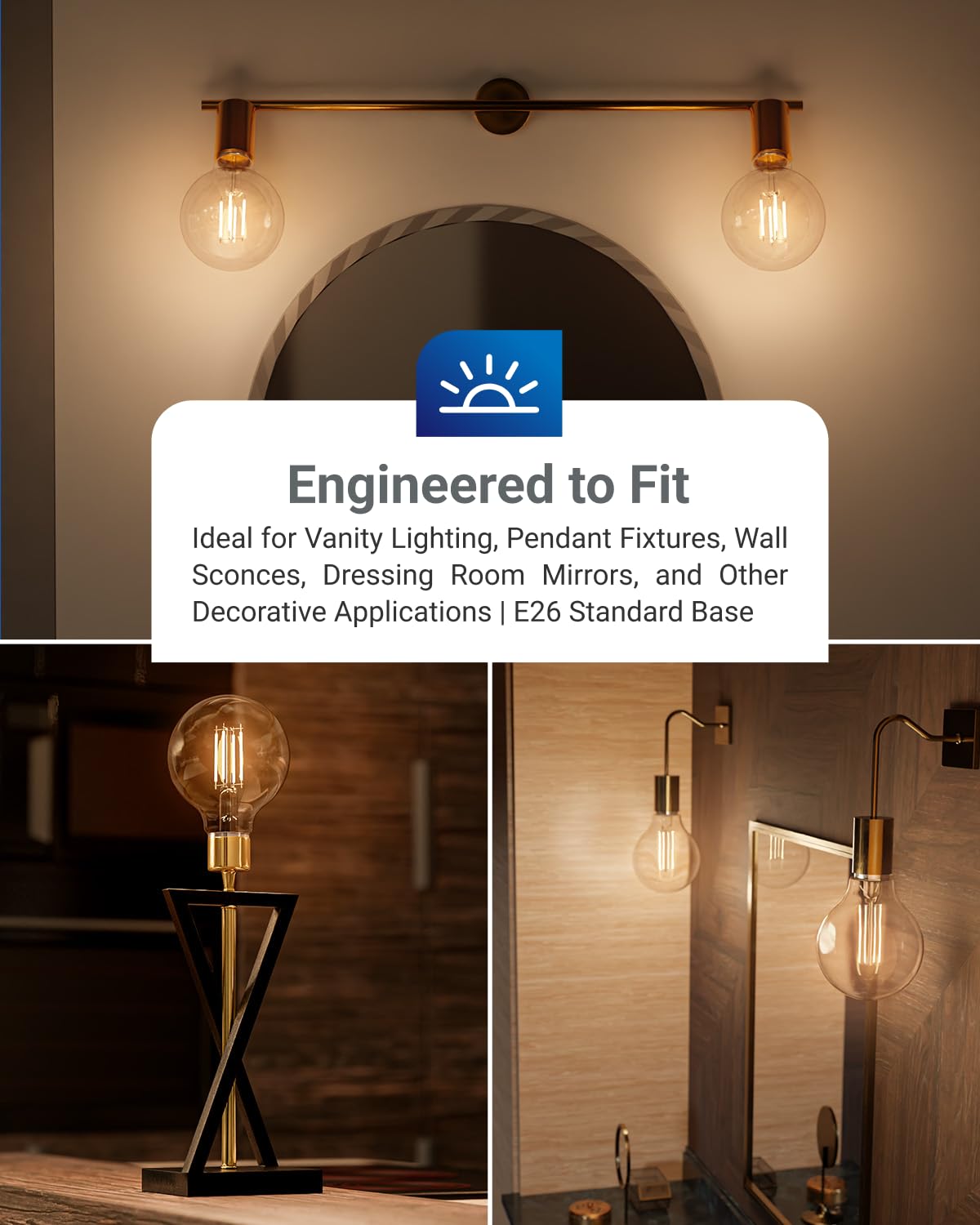 Sunco 6 Pack G25 Globe Light Bulbs LED Edison Vanity Light Bulbs, CRI90 3000K Warm White, Dimmable, 5W=60W, Clear Vintage Filament Globe, 500 Lumens, E26 Base Indoor Outdoor Clear UL