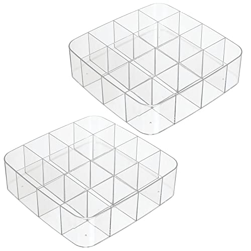 mDesign Plastic Closet Accessory Drawer Organizer for Dresser, Closet, Bedroom, Bathroom, Entryway, Office - Store Belts, Ties, Socks, Watches - 16 Sections- 2 Pack - Clear
