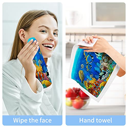 Kigai 2 Pack Sealife Fish Coral Washcloths โ Soft Face Towels, Gym Towels, Hotel and Spa Quality, Reusable Pure Cotton Fingertip Towels