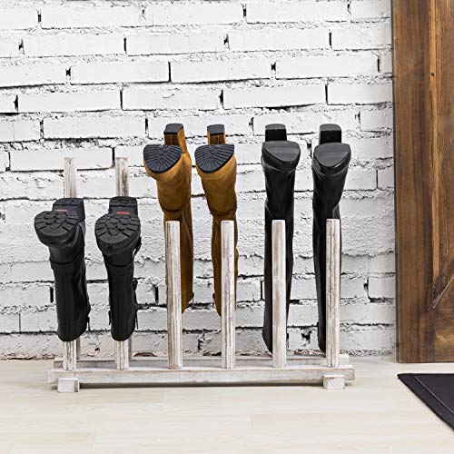 MyGift Shabby Whitewashed Wood Boot Rack Organizer Tall Boots Inverter Holder - Holds up to 6 Pairs