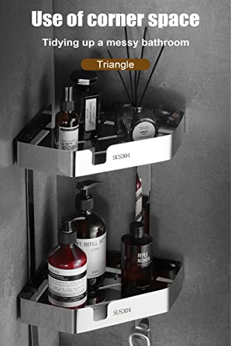 GEINIFAFA Adhesive Corner Shelf Bathroom Shower Caddy, SUS304 Stainless Steel, 2 Tier Nail-Free Wall-Mounted Bathroom Shelves ( Silver )
