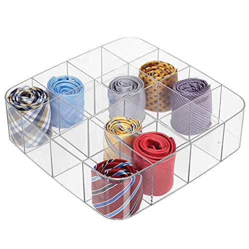 mDesign Plastic Closet Accessory Drawer Organizer for Dresser, Closet, Bedroom, Bathroom, Entryway, Office - Store Belts, Ties, Socks, Watches - 16 Sections- 2 Pack - Clear