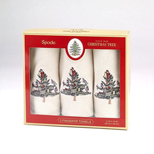 Spode - 3pc Fingertip Towel Set, Soft & Absorbent Cotton Towel, Christmas Bathroom Accessories