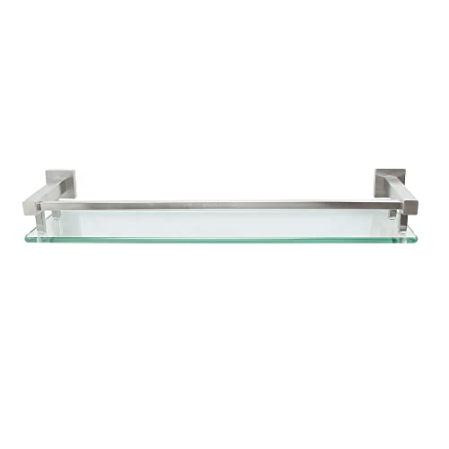 Bathroom Shelves Rectangle Tempered Glass Shelf SUS304 Stainless Steel with rail Lavatory Shower Caddy Floating Wall-Mount Home Decor Holder,20.5x5.3 inches Brushed Finish,1 Shelf with Hardware