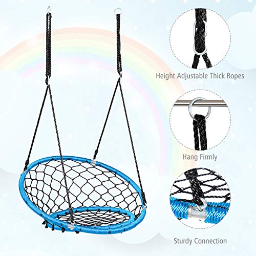 Costzon Web Chair Swing, Kids Tree Swing Set, Net Hanging Swing Chair with Adjustable Hanging Ropes and Durable Steel Frame, Kids Play Equipment Great for Park Backyard (Blue)