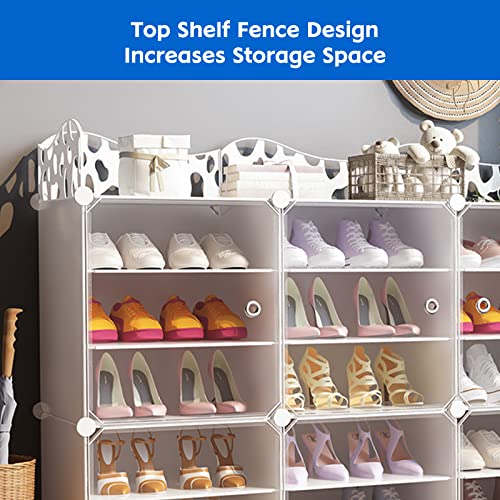 Jomifin Shoe Rack Storage Cabinet with Doors, key Holders, Expandable Standing Rack, Portable Shoes Organizer, Storage 36-72 Pairs Shoes, Boots, Slippers (White)