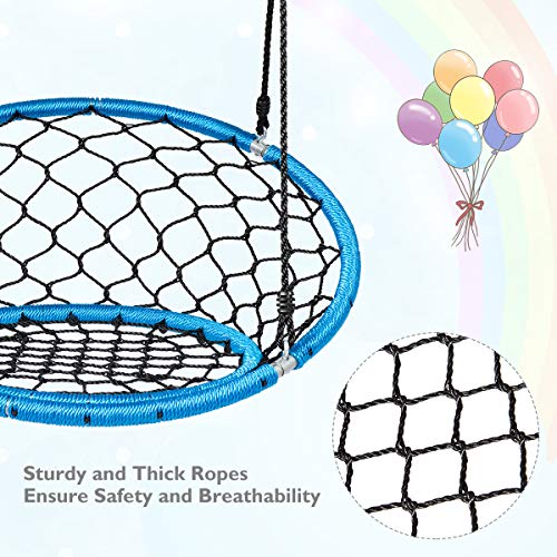 Costzon Web Chair Swing, Kids Tree Swing Set, Net Hanging Swing Chair with Adjustable Hanging Ropes and Durable Steel Frame, Kids Play Equipment Great for Park Backyard (Blue)