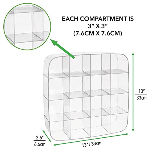 mDesign Plastic Closet Accessory Drawer Organizer for Dresser, Closet, Bedroom, Bathroom, Entryway, Office - Store Belts, Ties, Socks, Watches - 16 Sections- 2 Pack - Clear
