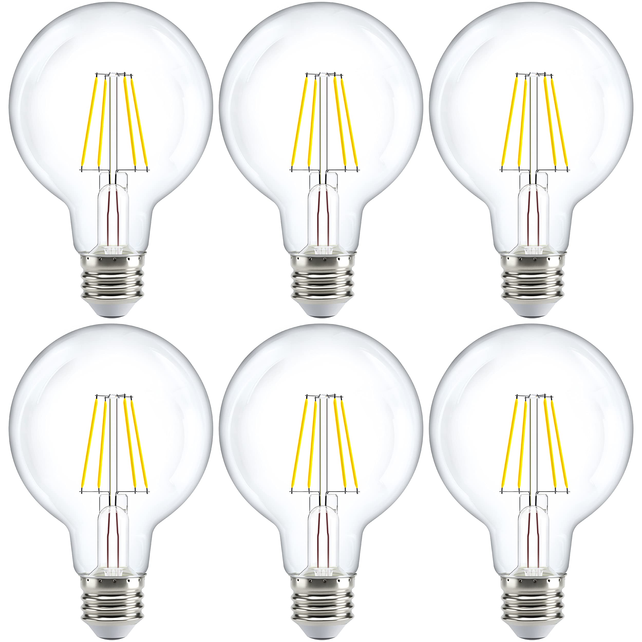 Sunco 6 Pack G25 Globe Light Bulbs LED Edison Vanity Light Bulbs, CRI90 3000K Warm White, Dimmable, 5W=60W, Clear Vintage Filament Globe, 500 Lumens, E26 Base Indoor Outdoor Clear UL