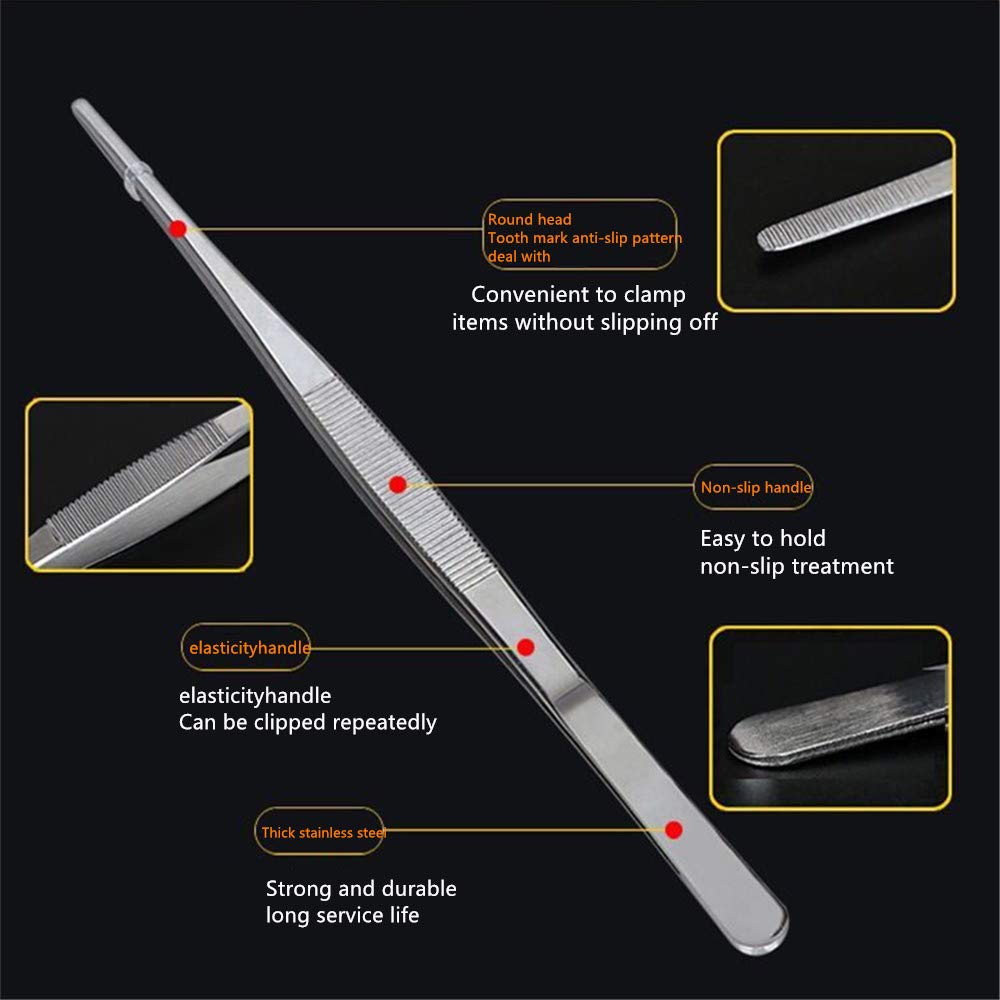 Aniso long tweezers- with precision serrated kitchen tweezers tongs, for barbecue and hand-made stainless steel cooking tweezers(12 inches)