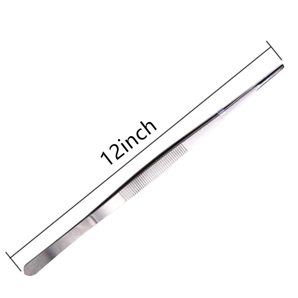 Aniso long tweezers- with precision serrated kitchen tweezers tongs, for barbecue and hand-made stainless steel cooking tweezers(12 inches)