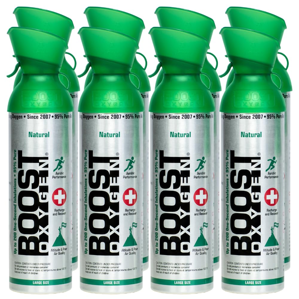 Boost Oxygen Large Natural 10L Canister | Respiratory Support for Aerobic Recovery, Altitude, Performance & Health (8 Pack)