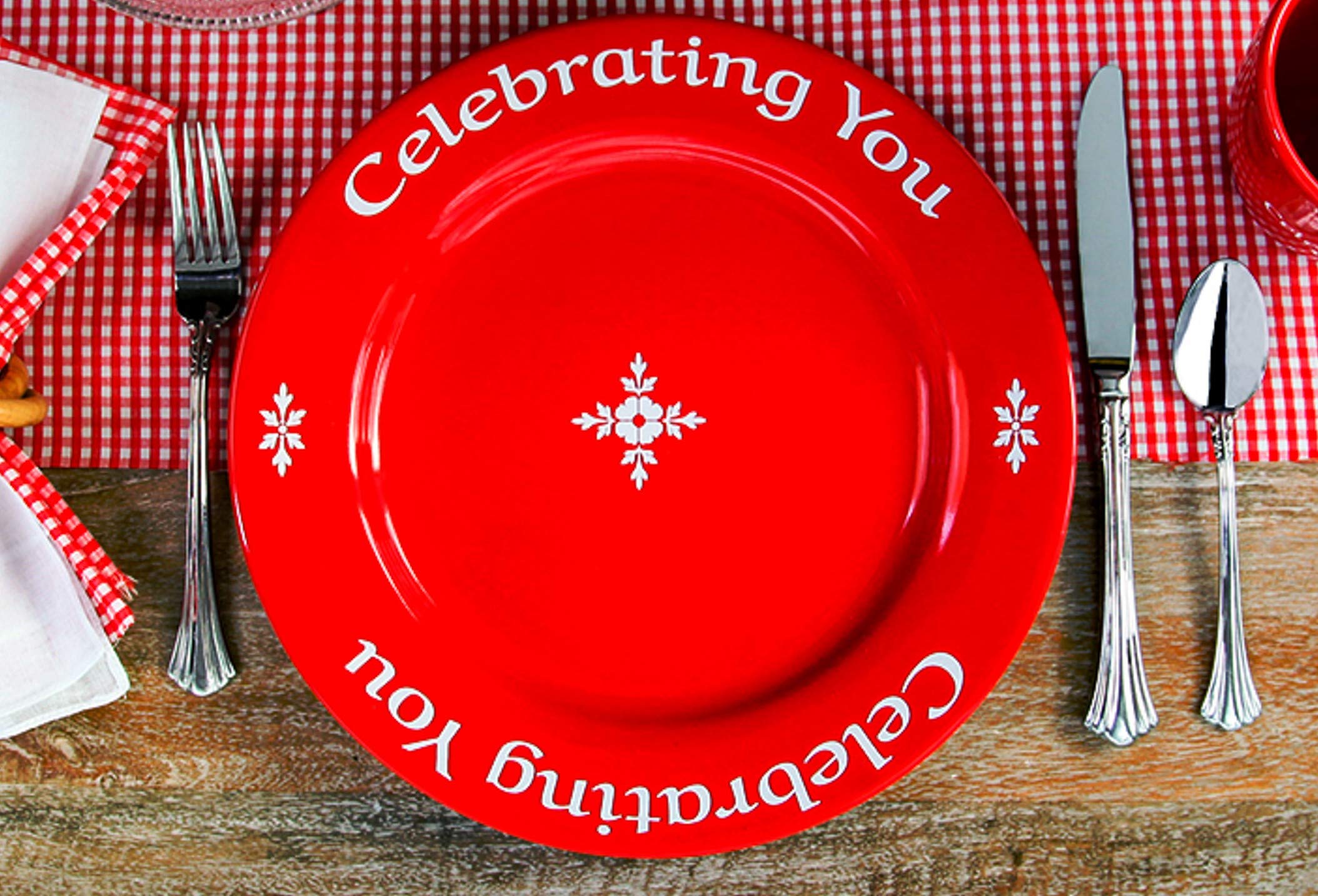 Celebrating You Red Plate in custom Gift Box. Birthday Plate, Mother’s Day, Wedding, Anniversary, Holiday Gift, Red Dinner Plate, Quality Personalized Special Red Plate Microwave & Dishwasher Safe